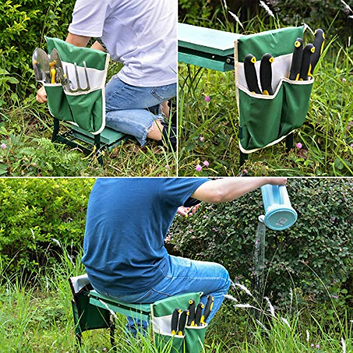 Garden Kneeler And Seat With 2 Bonus Tool Pouches - Portable Garden Bench EVA Foam Pad With Kneeling Pad for Gardening - Sturdy, Lightweight And Practical - Protect Knees And Clothes When Gardening