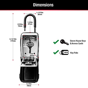 Master Lock Portable Outdoor Key Lock Box with Push Button Resettable Combination Lock, Black, 5422EC
