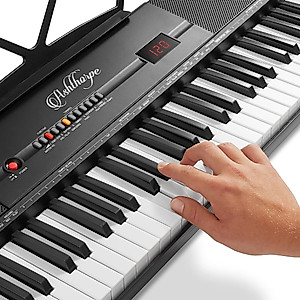 Ashthorpe 61-Key Digital Electronic Keyboard Piano, Portable Beginner Kit with Headphones, Mic and Keynote Stickers