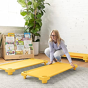 ECR4Kids Stackable Kiddie Cot, Standard Size, Classroom Furniture, Ready-To-Assemble, Yellow, 6-Pack