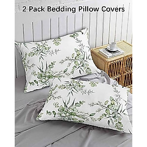 Edwiinsa Teal Summer Tropical Plants Pillow Covers King Standard Set of 2 20x36 Bed Pillow, Spring Green Leaves Plush Soft Comfort for Hair/Skin Cooling Pillowcases with Envelop Closure