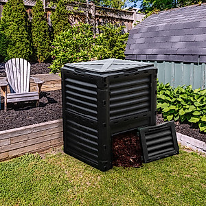 Goplus Compost Bin, 80 Gallon (300 L) Large Outdoor Composting Box w/Top Flip Latch-on Lid, Bottom Exit Door, BPA Free Material, Grass Food Trash Composter Barrel for Garden Yard (Black)
