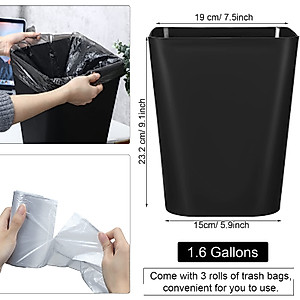 Eccliy 6 Pack Plastic Trash Can with 3 Rolls of Trash Bags Small Wastebasket Trash Can Garbage Container Bin, Trash Bin for Bathroom, Bedroom, Home Office, Living Room, Kitchen (Black, Medium)