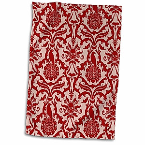 3D Rose Bats-Ravens-Brains and Skulls Goth Horror Damask Pattern in Red Hand Towel, 15" x 22"