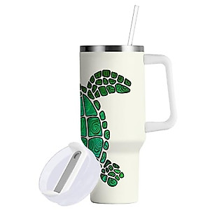 ODAWA 40 Oz Green Sea Turtle Insulated Tumbler Cup with Lid and Straw, 2 in 1 Lid Insulated Vacuum Tumbler