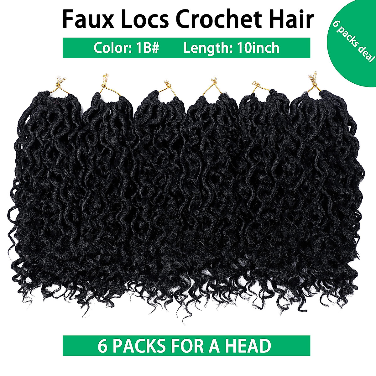 4 Packs Faux Locs Crochet Hair 36 Inches locs Super Long New Soft Locs Crochet Braids Pre-looped Curly Wavy Goddess Locs Braiding Hair for Women Synthetic Hair Extensions （18 strands/pc，#1B）