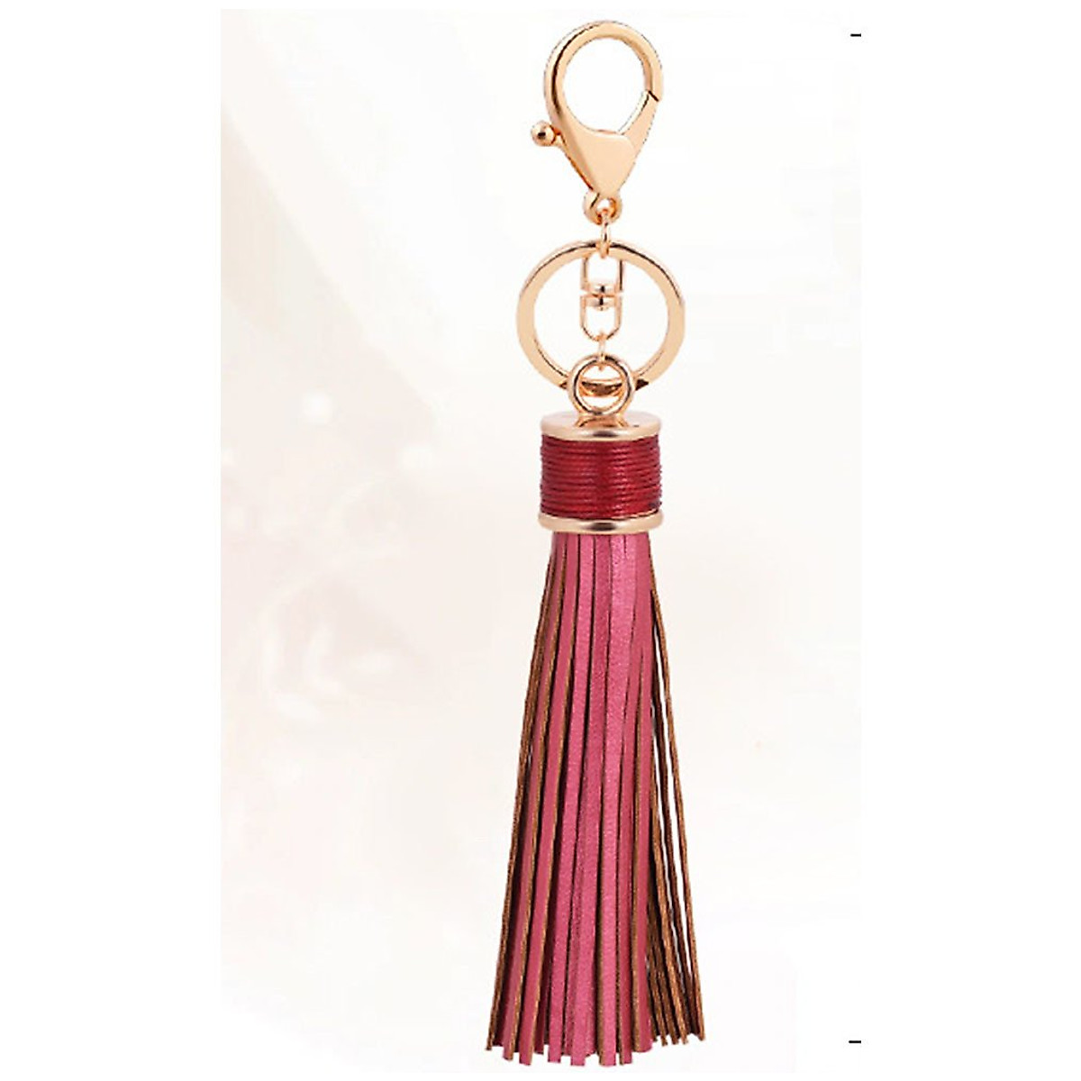 ZOONAI Women Leather Tassels Keychain Car Circle Key Rings Gift Bag Hanging Buckle (Black)