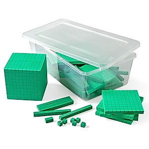 hand2mind Green Foam Base Ten Blocks Complete Classroom Set, Place Value Blocks, Counting Cubes, Math Blocks Kindergarten, Manipulative Kit for Mathematics for Elementary Teachers (Set of 161)