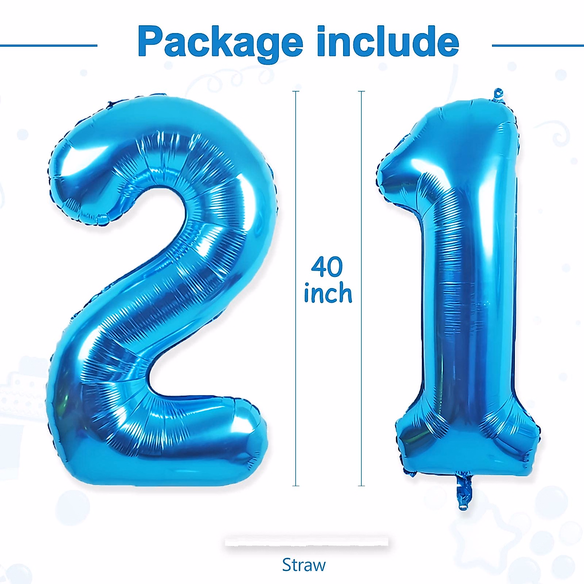 21 Balloon Number, 40 Inch Blue Foil Balloons Giant Jumbo Helium Number 21 or 12 Balloons for Boys Girls 21th 12th Birthday Decorations Anniversary Events Party Decorations (Blue)