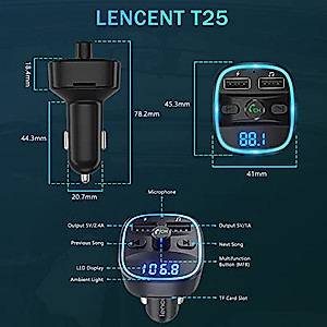 LENCENT FM Transmitter, 2022 Upgraded Bluetooth FM Transmitter Wireless Radio Adapter Car Kit with Dual USB Charging Car Charger MP3 Player Support TF Card & USB Disk