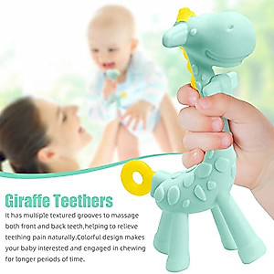 SHARE&CARE BPA Free Silicone Giraffe Baby Teether Toy with Storage Case, for 3 Months Above Infant Sore Gums Pain Relief and Baby Shower, Baby Teething Toys (Light Green)