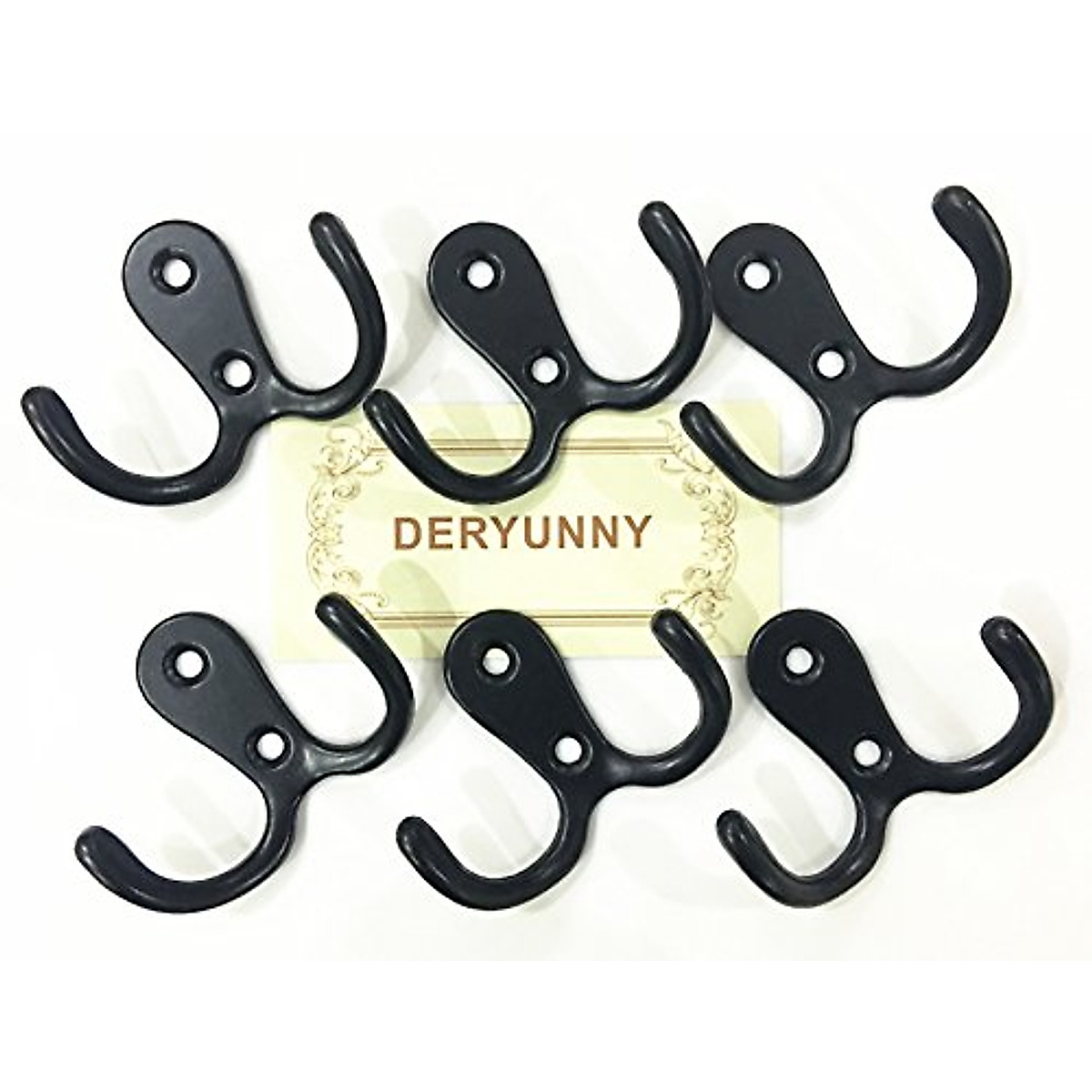 20 Pieces Double Prong Robe Hook Rustic Hooks Retro Cloth Hanger Coat Hanger Heavy Duty Double Prong Coat Hooks Wall Mounted Utility Hook with 44 Pieces Screws (Black Color)