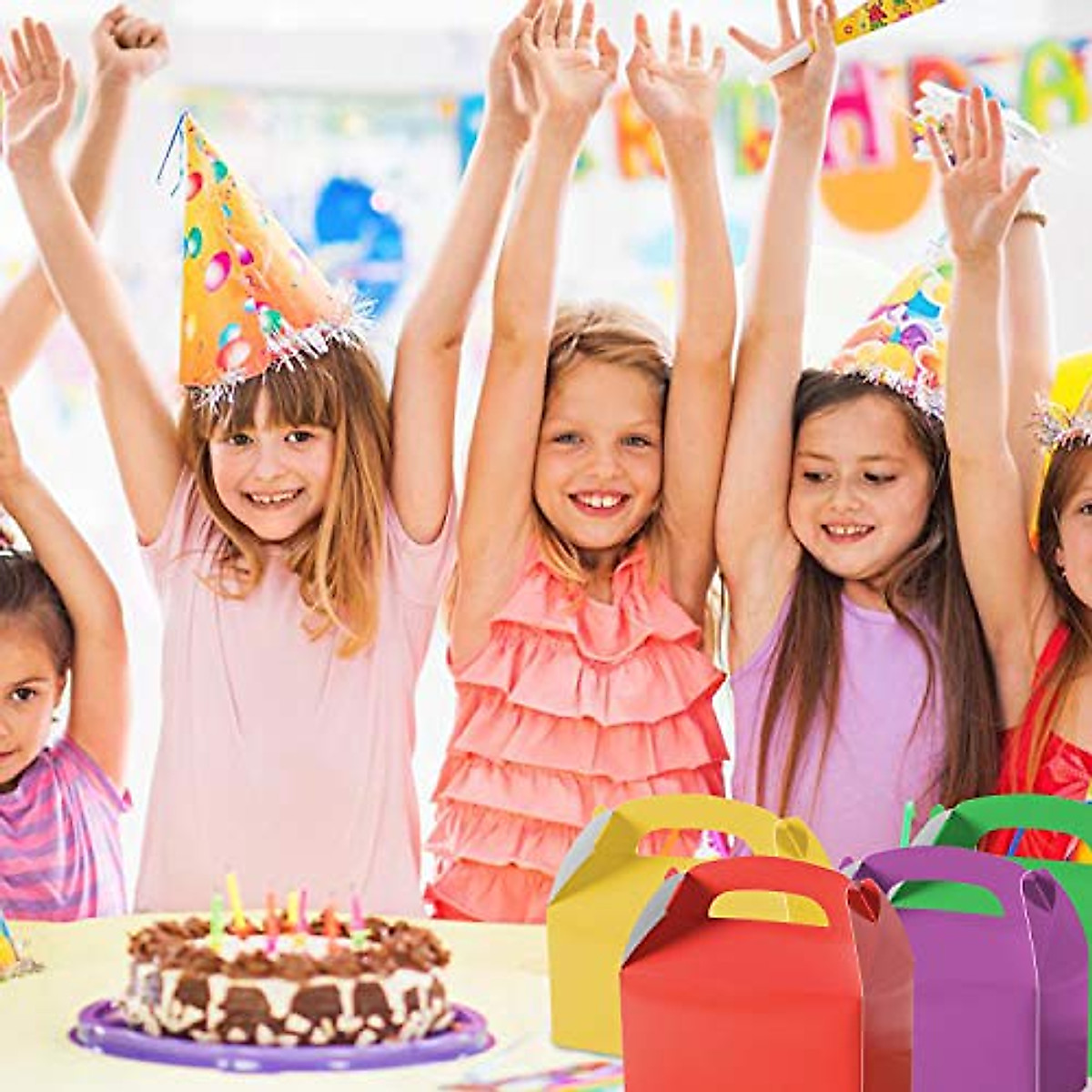 Rainbow Treat Boxes Party Favor Boxes,24 Pack Cardboard Gift Boxes for Bridesmaid Proposal/Birthday/Party/Wedding, Red Kraft Paper Present Packaging Box with Lids (6.2 x 3.5 x 3.6 In)