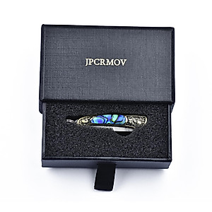 JPCRMOV Mini Pocket Knife Damascus Keychain for Women, Small Folding Knife EDC Compact Knife, Abalone Shell Handle, Blade Length 1.06", Weighs only 9 Grams