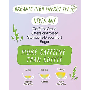 Kubo Tea, Organic High Energy Ice Tea, High Caffeine Blend, 20 Servings (155mg Caffeine each), Pillow Tea Bags, Kraft Packaging, Healthy Coffee Substitute (Half & Half Lemonade)