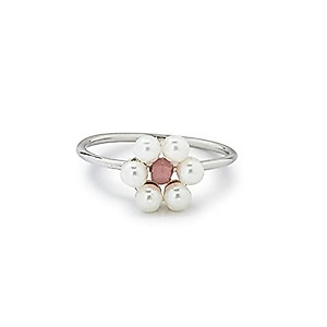 Pura Vida Silver Plated Bitty Pearl Flower Ring w/Glass Pearls & Gemstones - Brass Base, Rhodium Plating - Size 7