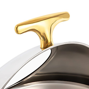 Roll Top Chafing Dish Buffet Set Gold Accent, Buffet Servers and Warmers Set Warming Tray, 6.3 Quart Round Stainless Steel with Glass Window for Wedding/Parties/Banquet & Events