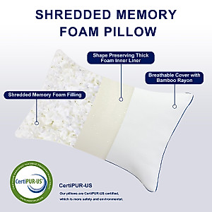 CHUN YI Shredded Memory Foam Pillows Queen Size Set of 2, Bed Pillows for Sleeping 2 Pack for Back Stomach Side Sleepers, Firm Pillows with Removable Cover 20x30 in