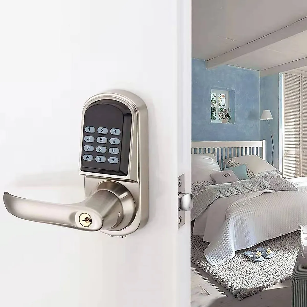 Keypad Door Lock with Left Handle, Auto-Lock Door Locks with Keypads & FOB Cards, Keyless Entry Door Lock with Handle，Electronic Door Lock, Digital Door Lock for Front Door