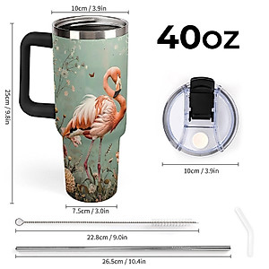 40 Oz Oil Painting Flamingos Insulated Stainless Steel Tumbler with Handle & Straw Lid, Reusable Travel Cupholder Friendly Mug for Coffee, Water, Tea