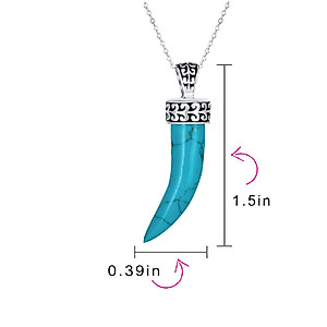 Protection Tooth Amulet Blue Turquoise Gemstone Cornicello Italian Horn L Chili Pepper Pendant Necklace Western Jewelry For Women For Men Oxidized .925 Sterling Silver Scroll
