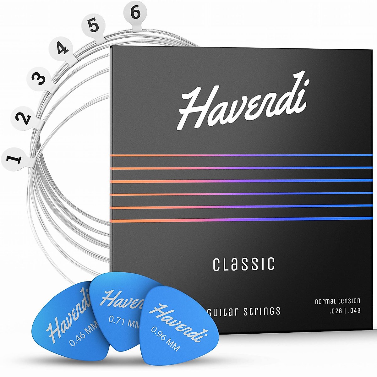 HAVENDI® Guitar Strings for classical guitar - brilliant sound quality strings made of nylon for classical guitar coated with silver (6 string set) incl. 3 picks