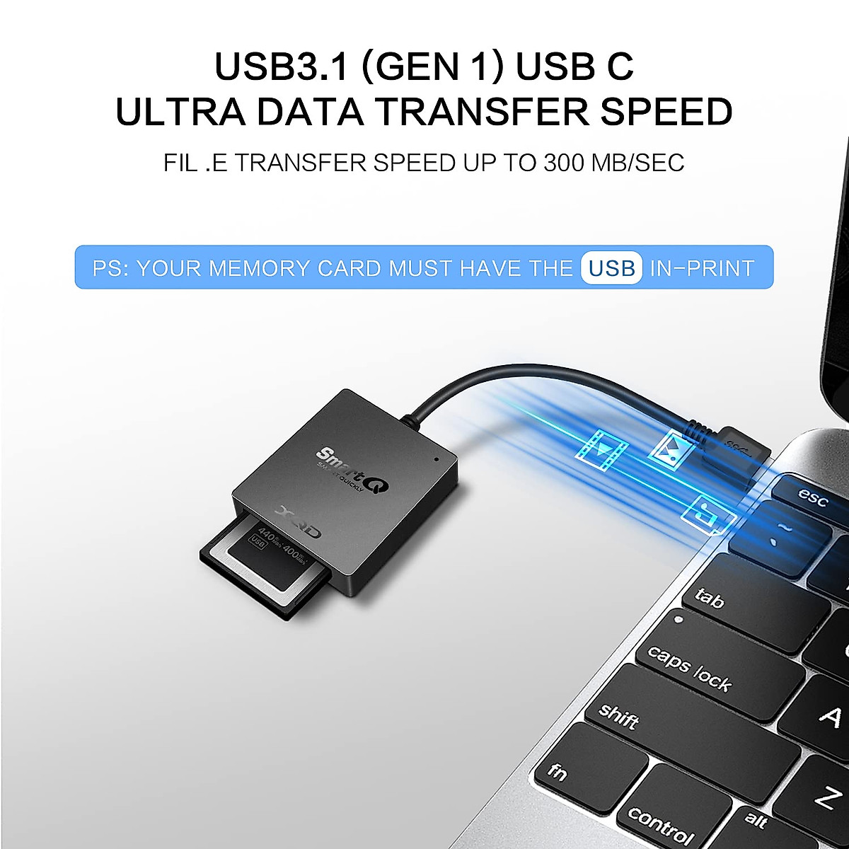 SmartQ C501A XQD Card Reader, Sony XQD Reader Compatible with Sony G/M Series USB Mark XQD Card, Lexar 2933x/1400x USB Mark XQD Card for Windows/Mac OS. USB 3.0 XQD Memory Card Reader (Type A)