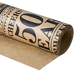 RUSPEPA Scented Kraft Wrapping Paper Roll - Mini Roll - Black 50 Years Design with Fragrance Great for Birthday, Party, Holiday - 17 inches x 16.4 feet - 50th Birthday