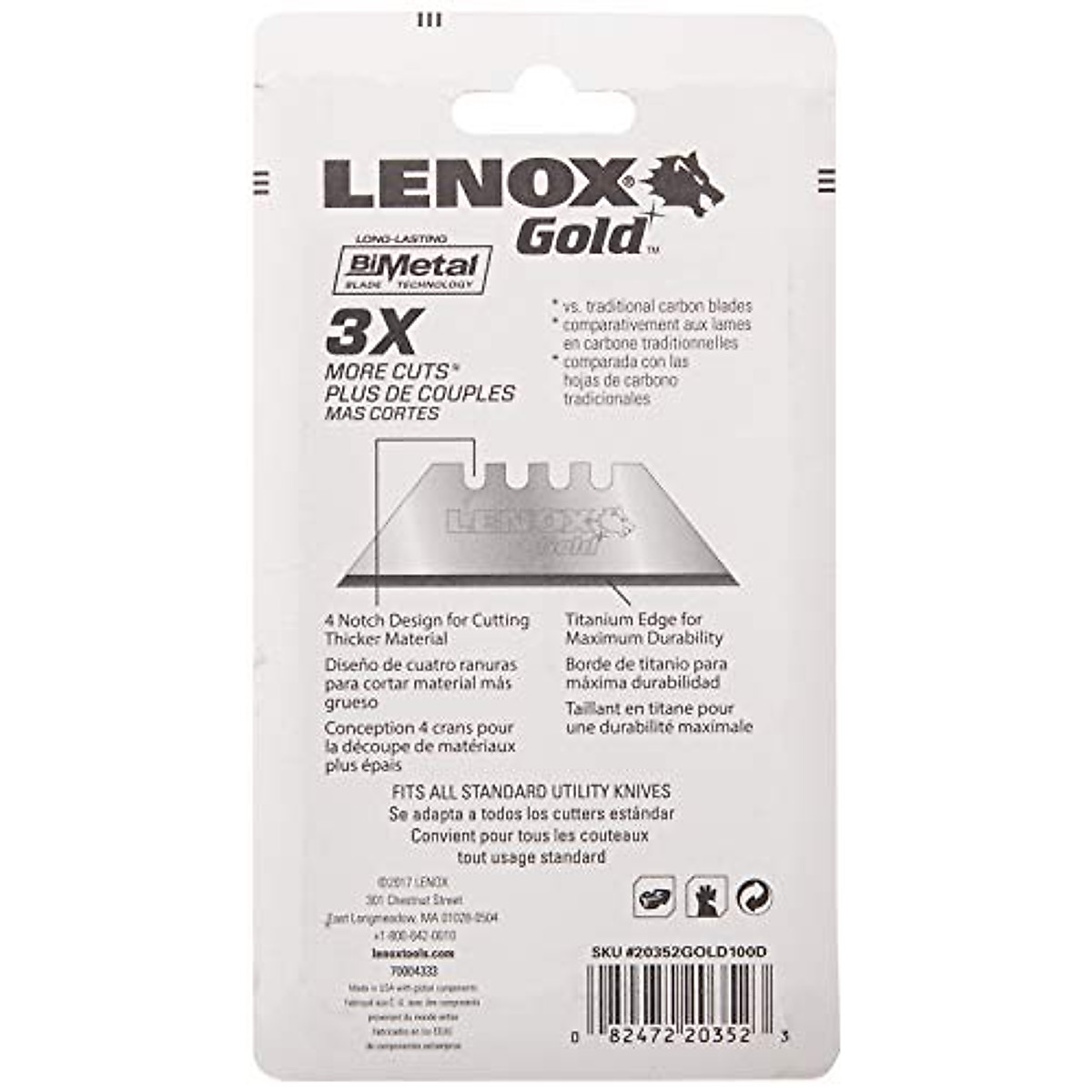 LENOX GOLD Titanium Nitride Coated Utility Knife Blades (100 Pack)