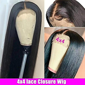 SUNKASA 4x4 Straight Lace Closure Wigs human hair HD Lace Front Wigs Human Hair Pre Plucked with Baby Hair 180 Density 22inch