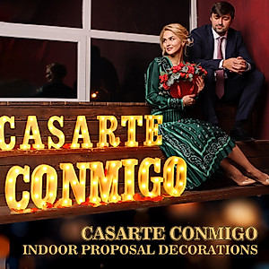 Aurelema CASARTE CONMIGO Light Up Letter, 8.3'' Marry Me Decor Light Up Letters in Spanish LED Letter Lights with Rose Petals Battery Powered Marry Me Sign Lights Proposal Decor, 14 Letter, Warm White