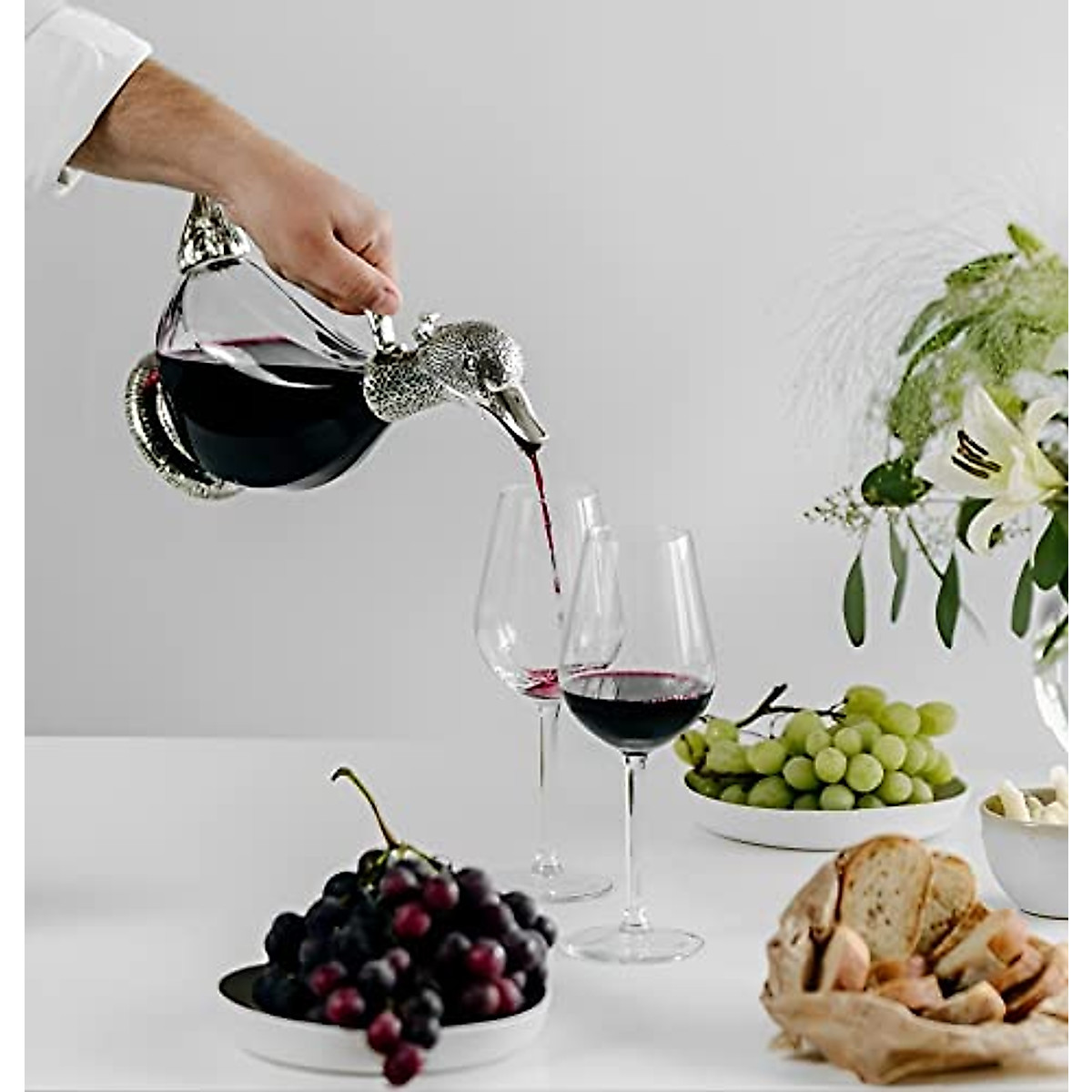 Rigeli Regent Silverplated Duck Decanter 25.3 oz, 750ml Red Wine Carafe, Wine Gift, Wine Accessories Decanter for Wine, Men/Women's Good Gift on Special Day