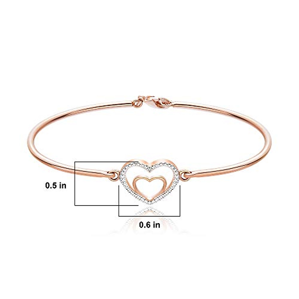 MORGAN & PAIGE 14k Rose Gold Plated Bronze Diamond Accent Two Tone Double Open Heart Bangle Bracelet, 7.25"