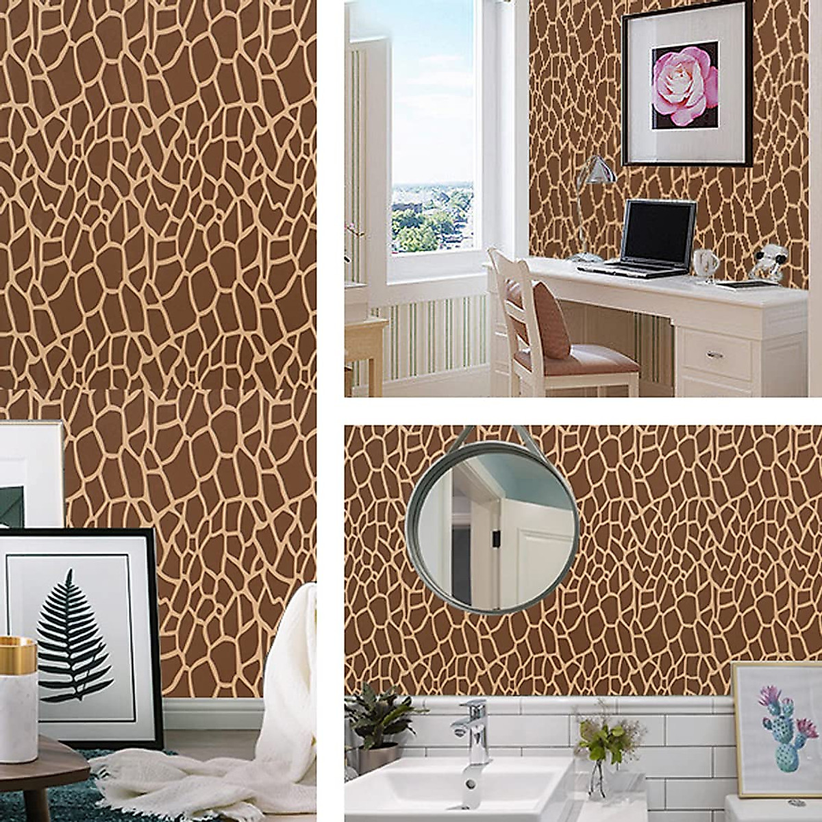 Brown Geometric Peel and Stick Wallpaper Decorative Self Adhesive Geometric Contact Paper Shelf Liner Countertop Cabinets Furniture Vinyl Film Sticker 17.7" x 117"