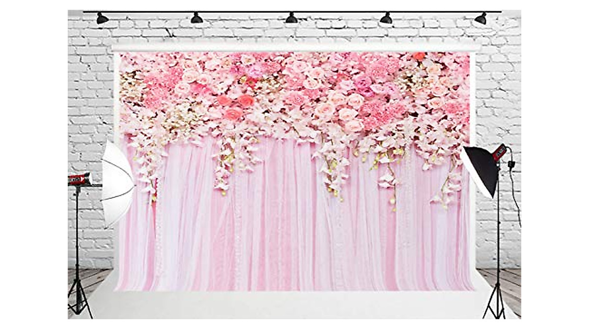FiVan 7x5ft Pink Flower Backdrop for Baby Showers