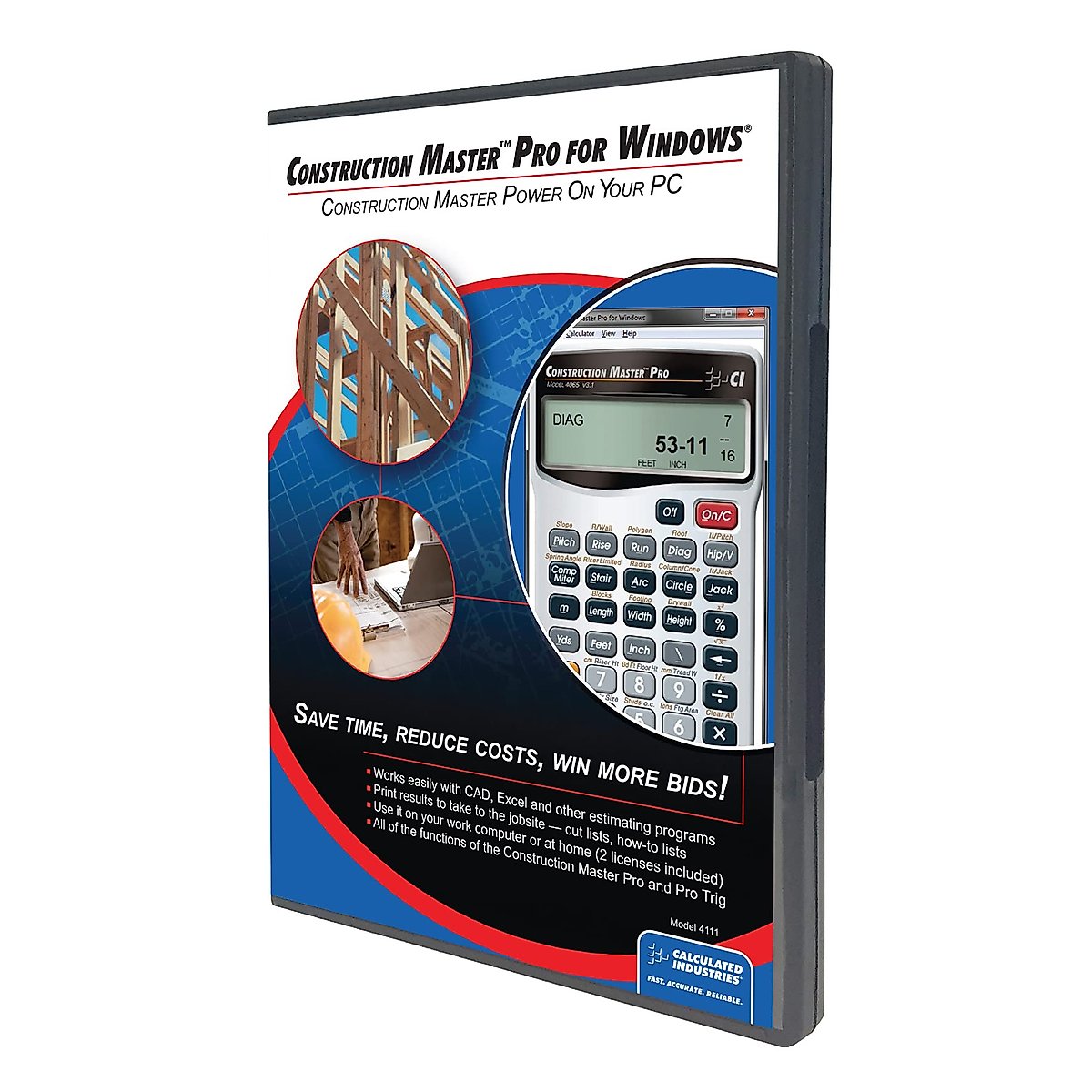 Calculated Industries 4111 Construction Master Pro Software (CD) for Windows | Calculates Construction Math on Your PC | Estimates and Layouts as Handy Pop-up Program