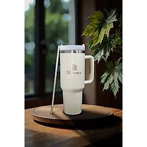 Nuvora H2.0 Tumbler with Handle and Straw 40 oz | Flowstate 3-Position Lid | Cup Holder Compatible for Travel | Insulated Stainless Steel Cup Cream