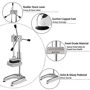 ROVSUN Upgraded Commercial Grade French Fry Cutter with Rudder Stock Lever, Vertical Fruit Vegetable Potato Slicer, Including Suction Feet,1/2-Inch,3/8-Inch,1/4-Inch Blades and Pusher Blocks