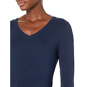 Amazon Essentials Women's Classic-Fit 3/4 Sleeve V-Neck T-Shirt (Available in Plus Size), Navy, Medium