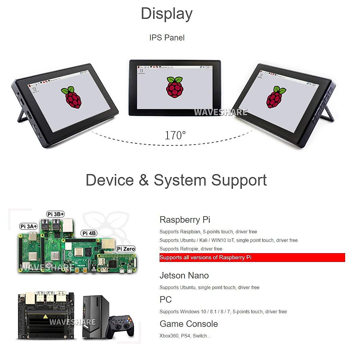 7inch HDMI LCD (H) (with case) 1024x600 Capacitive Touch Screen IPS Display HDMI Monitor with Toughened Glass Cover Case for Raspberry Pi 4/3/2/1 B B+ A+/Jetson Nano/Windows 10