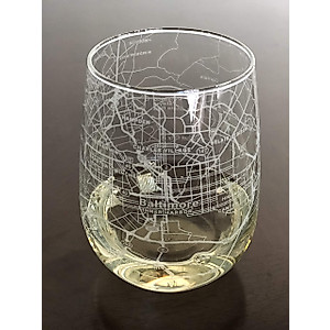 Stemless 17oz Wine Glass Urban City Map Baltimore Maryland