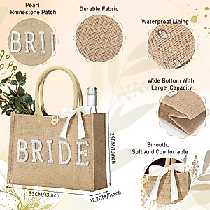 Silkfly Wedding Bride Bag Natural Jute Bride Tote Bag with Ribbon Bride Gift Bag with Handle for Bridal Shower (Silver Edges,Bride)