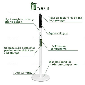 TAMP-IT Mighty Mini Manual Trash Compactor Frees Up Space in Bins, Receptacles, Dumpsters Reduce Trips to Dispose Trash Cost Effective (12" T- 7 1/2" D)