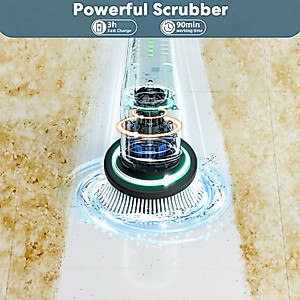 Electric Spin Scrubber, Cordless Bath Tub Power Scrubber with Long Handle & 7 Replaceable Heads, Detachable as Short Handle, Shower Cleaning Brush Household Tools for Bathroom & Tile Floor(White)