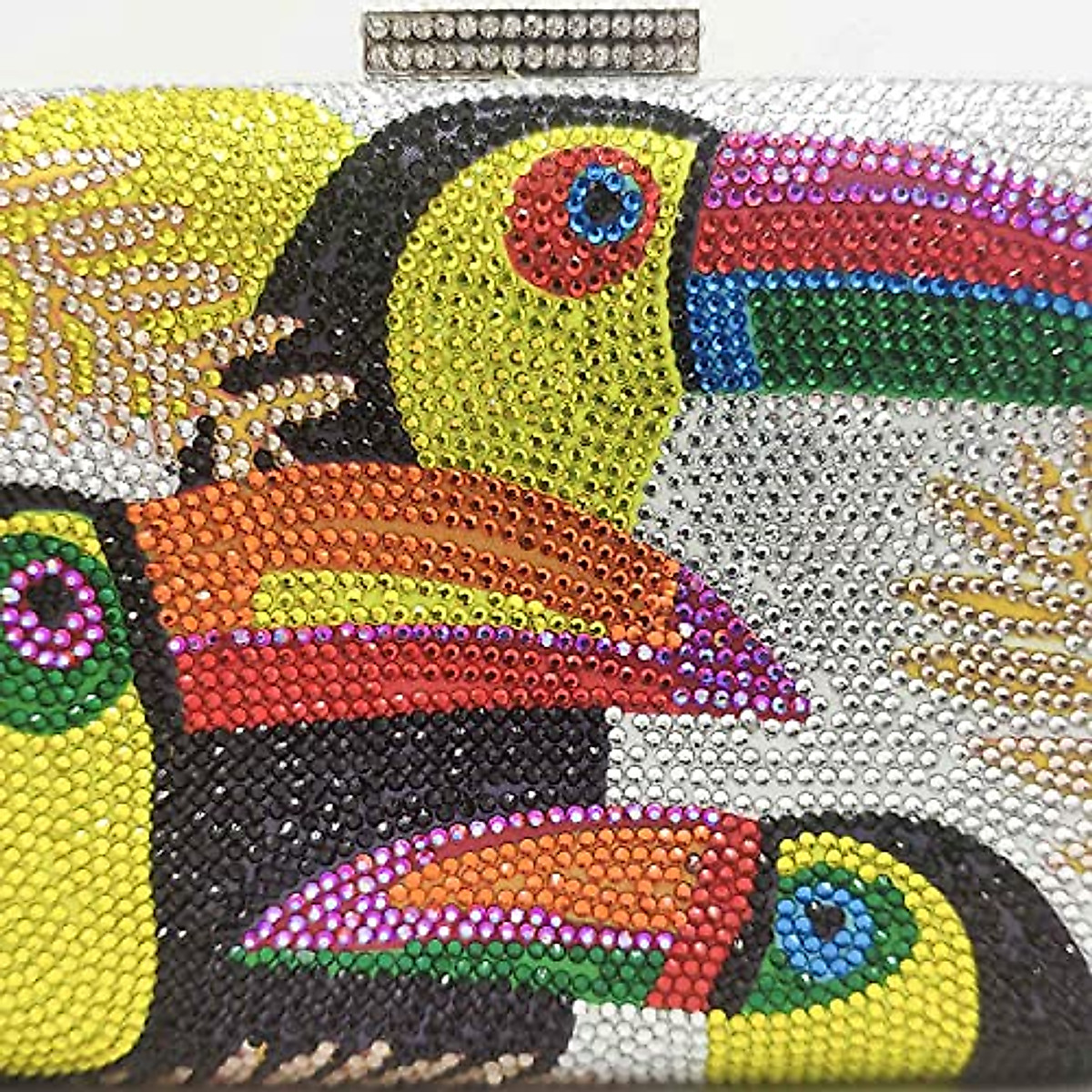 Toucan Bird Crystal Clutch Purses for Women Rhinestone Evening Bags Party Cocktail Handbag and Purse (Small,Silver)