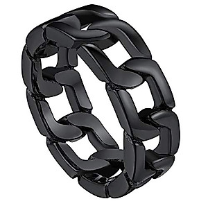 Mens Ring Cuban Link Rings Cool Stainless Steel Mens Chunky Black Ring