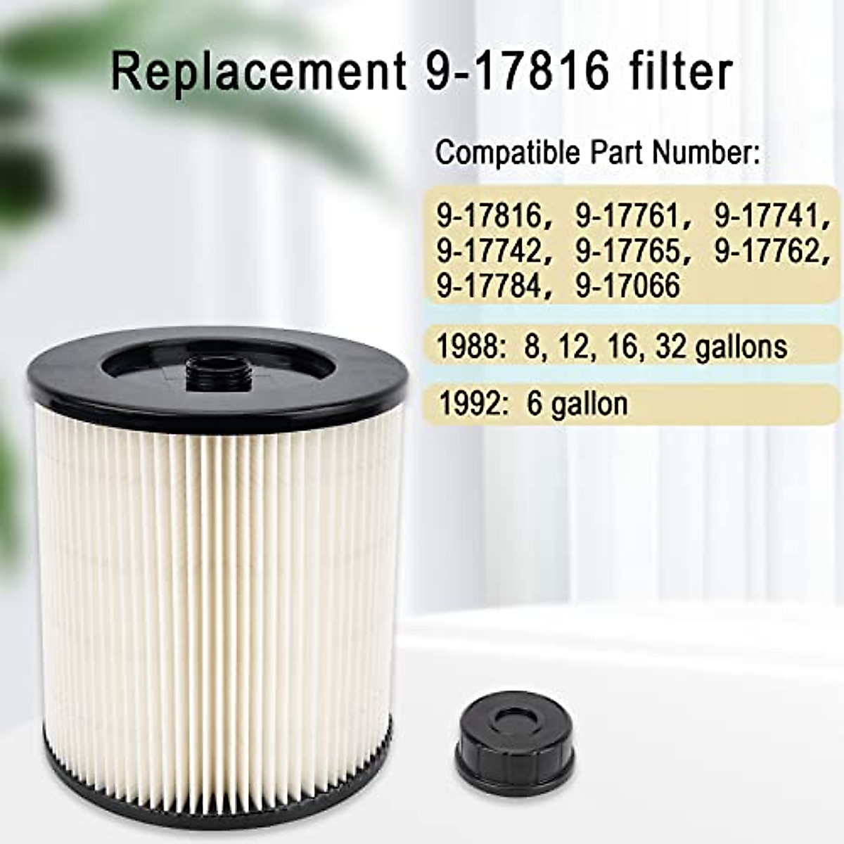 17816 Filter for Shop Vac Craftsman 9-17816 Filter Craftsman Wet/dry Vacuum Filter Fits 5/6/8/12/16/32 Gallon Larger Vacuum Cleaner Accessories