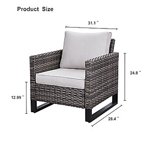 HUMMUH Outdoor Chairs PE Wicker Patio Dining Chairs Set of 2 High Back Metal Frame Porch Chairs with 4 inch Seat Cushions