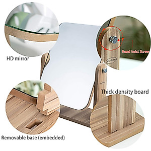 YOOMEISHALY Wooden Desk Mirror 360 Degree Swivel Mirror Single-Sided Makeup Table Mirror, Portable Removable Countertop Private Room High-Definition Make Up Mirror (X-Large), Wood Grain