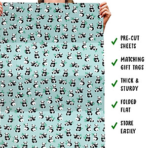 CENTRAL 23 - Green Wrapping Paper - 6 Sheets Gift Wrap - Birthday Pandas - Animals - For Men Women Boys Girls New Baby - Recyclable